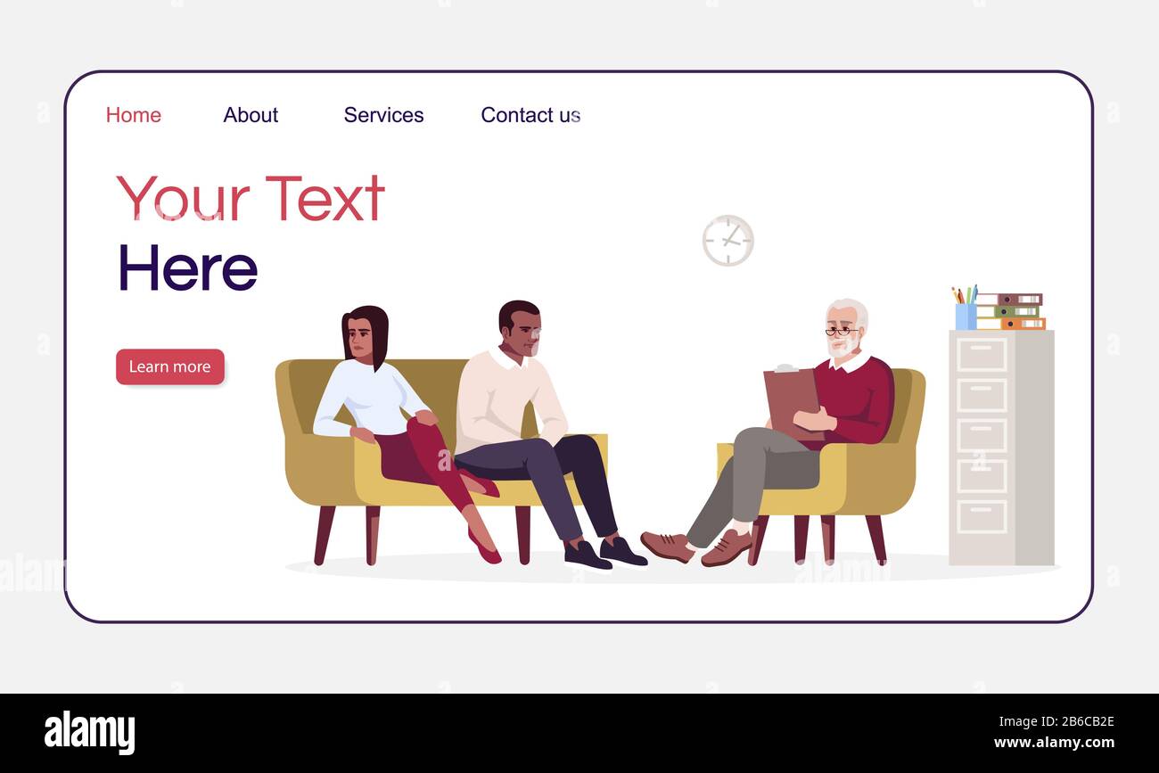 Couple psychotherapy session landing page vector template. Marriage ...