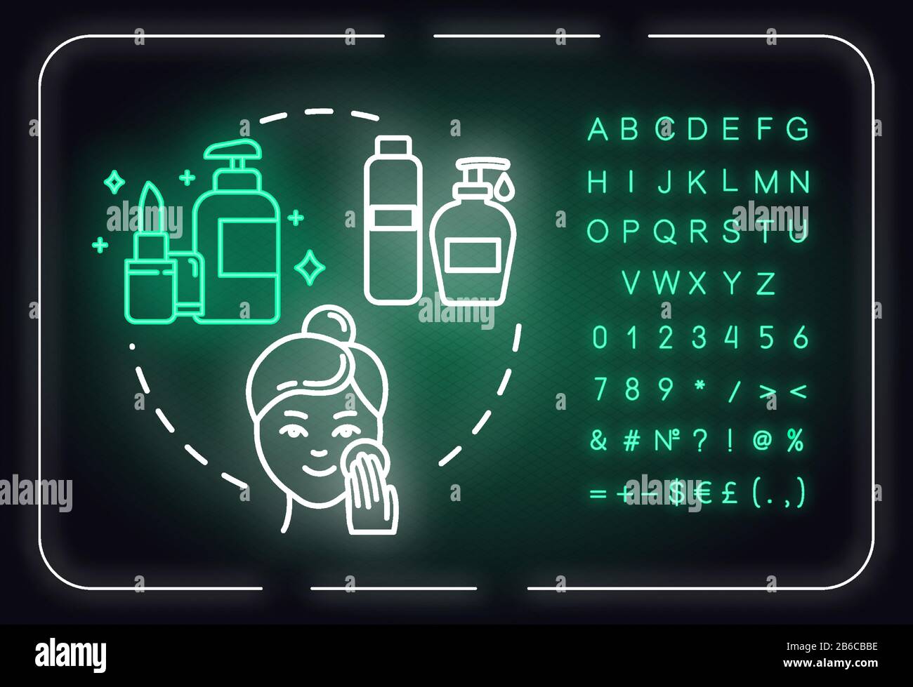 Remove makeup, skin care, hygienic procedure neon light concept icon ...