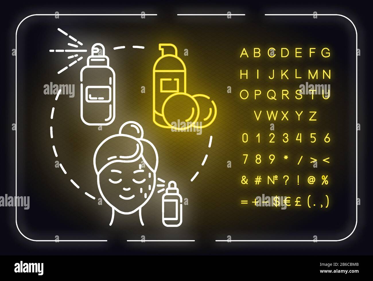 Toner, face care neon light concept icon. Skin cleansing and toning ...