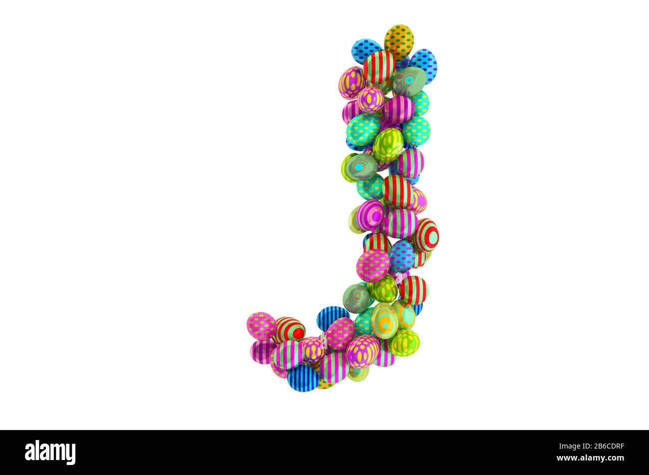 Letter J from colored Easter eggs, 3D rendering isolated on white ...