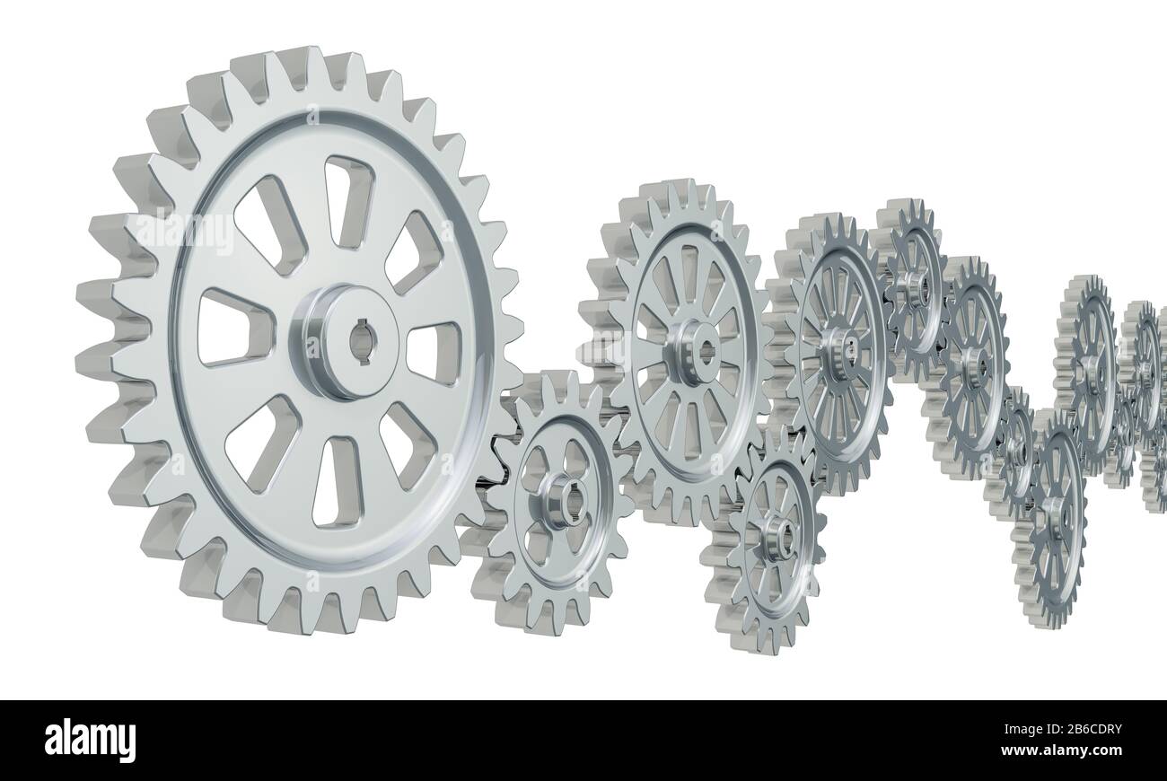 Cogs and gear wheel mechanisms. Abstract technical background, 3D ...