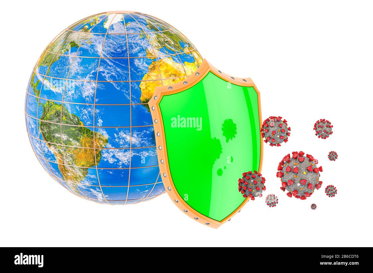 Earth Globe with shield. Protection of Earth Globe from coronavirus. 3D ...