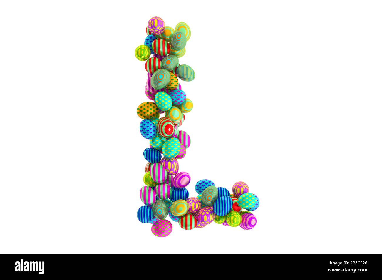 Letter L from colored Easter eggs, 3D rendering isolated on white ...
