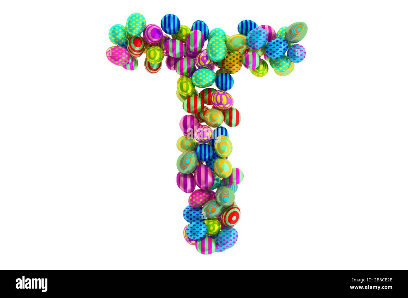Letter T from colored Easter eggs, 3D rendering isolated on white ...