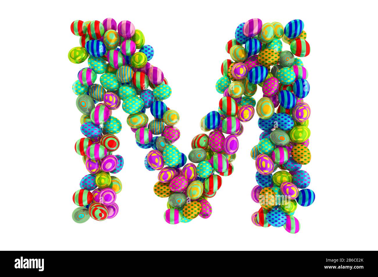 Letter M from colored Easter eggs, 3D rendering isolated on white ...
