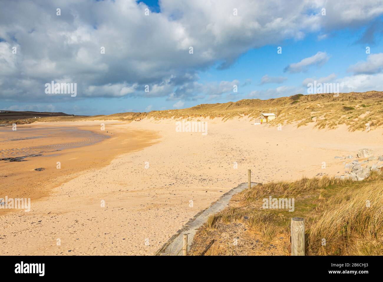 Overlooking the beautiful golden sandy beach at Constantine Bay ...
