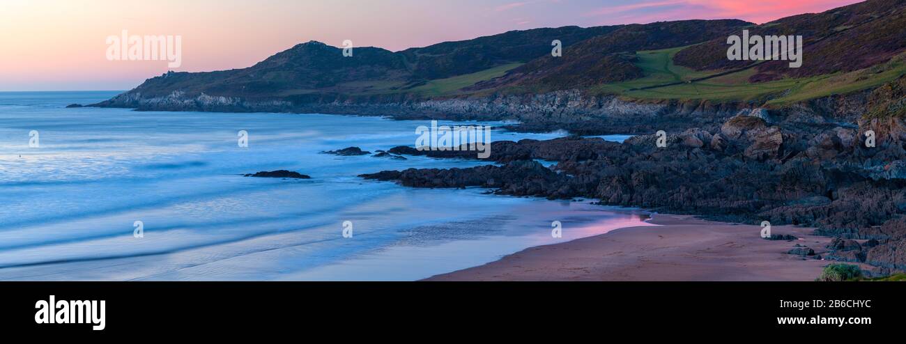 Panoramic shot overlooking Combesgate Beach near Woolacombe Devon ...