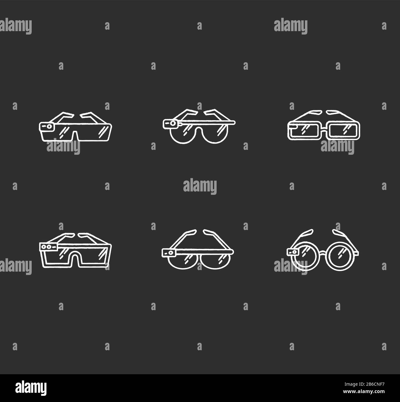 Smart glasses chalk white icons set on black background. Smartglasses ...