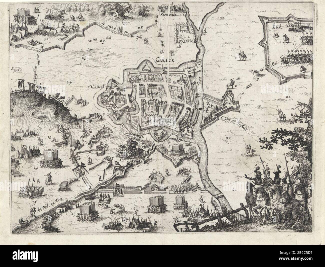 Siege van Gulik, 1610 Siege of Jülich in 1610. Map plan of the city and ...