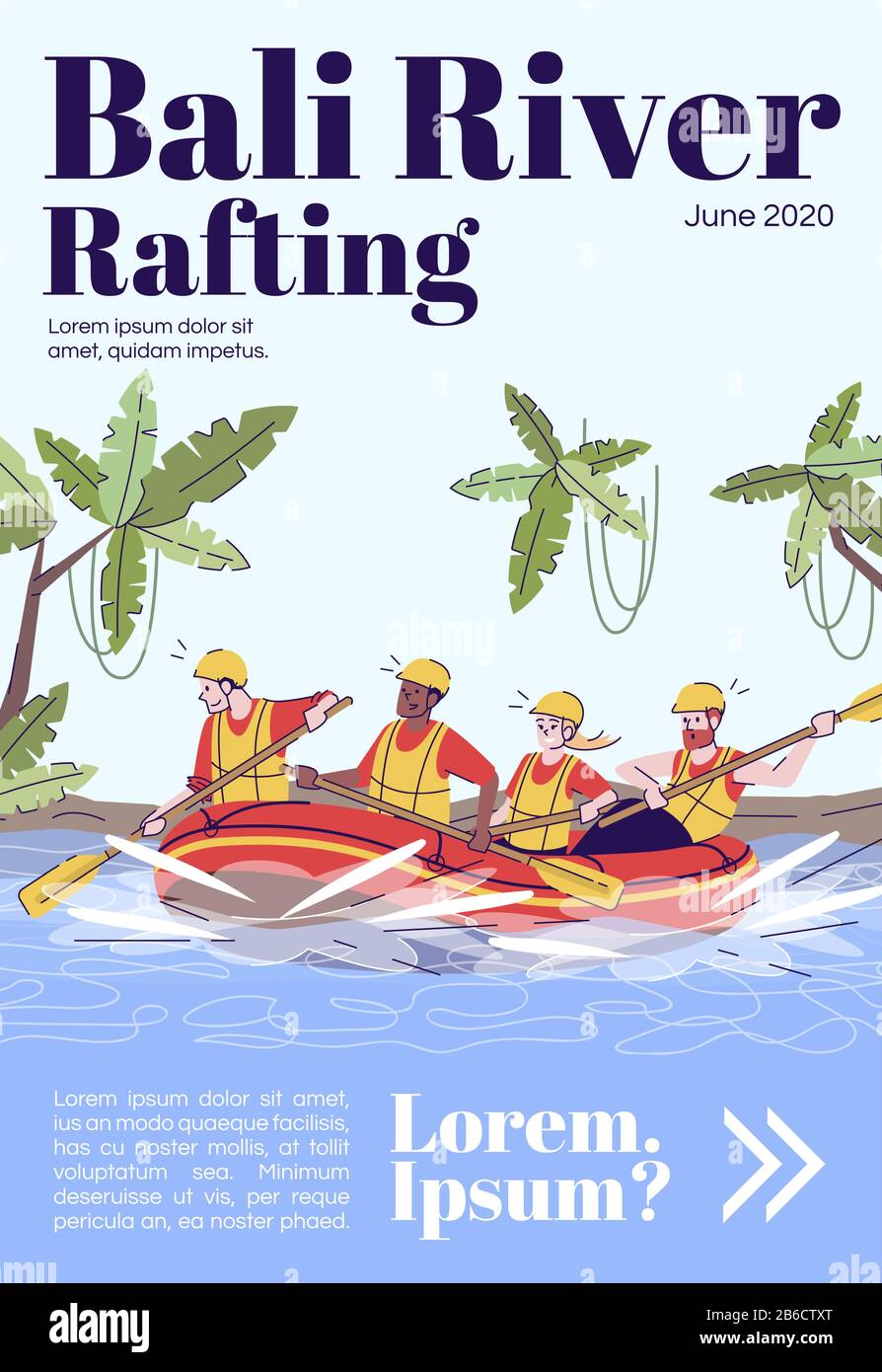 Bali river rafting magazine cover template. People in raft. Indonesia ...