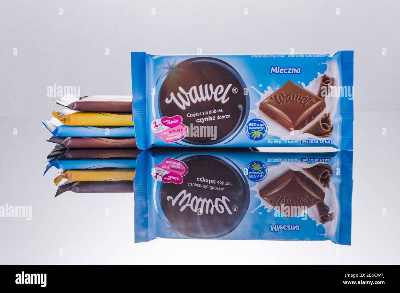 Wawel chocolate bar on white background. Wawel is polish confectionery ...