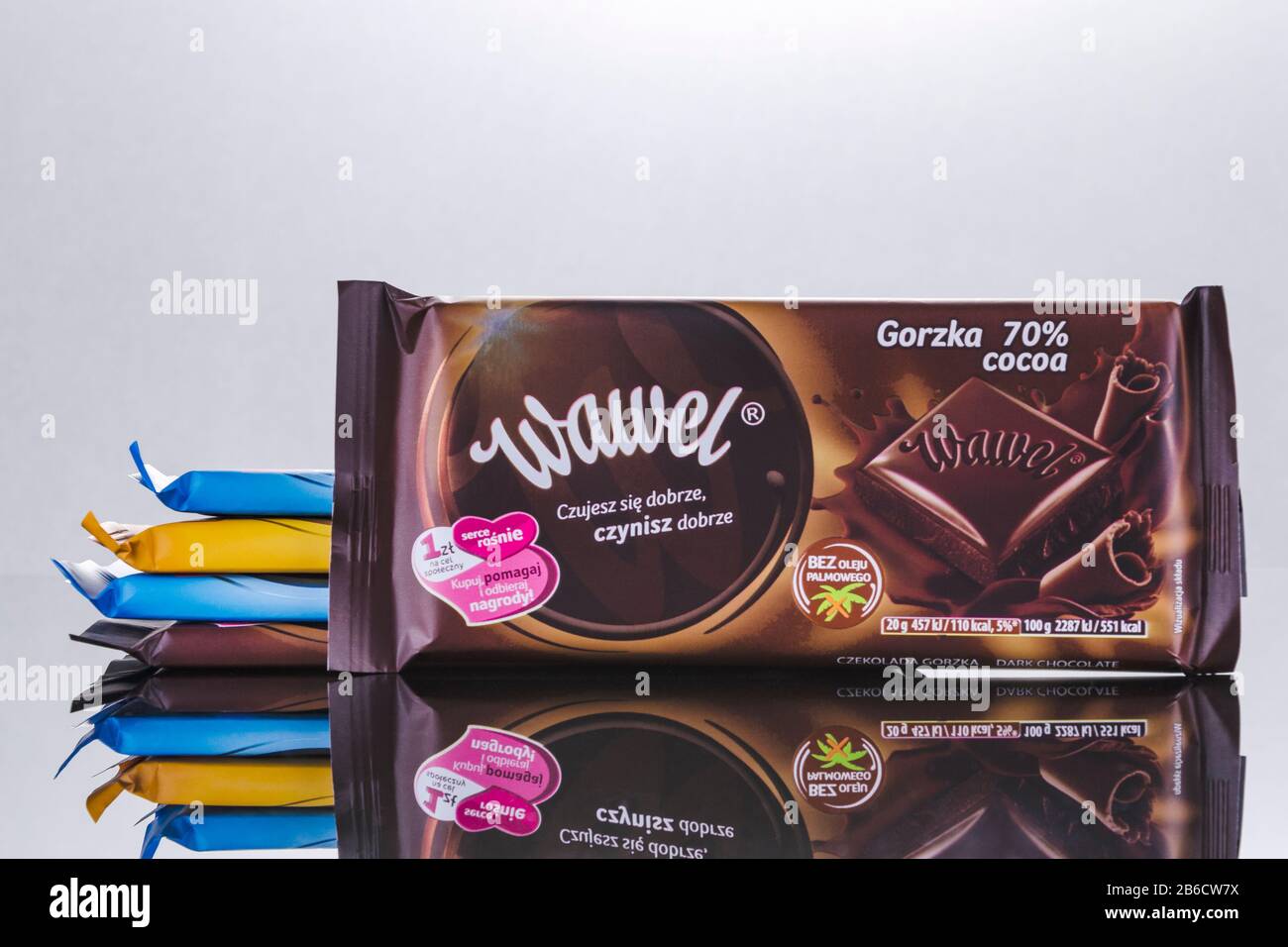 Wawel chocolate bar on white background. Wawel is polish confectionery ...