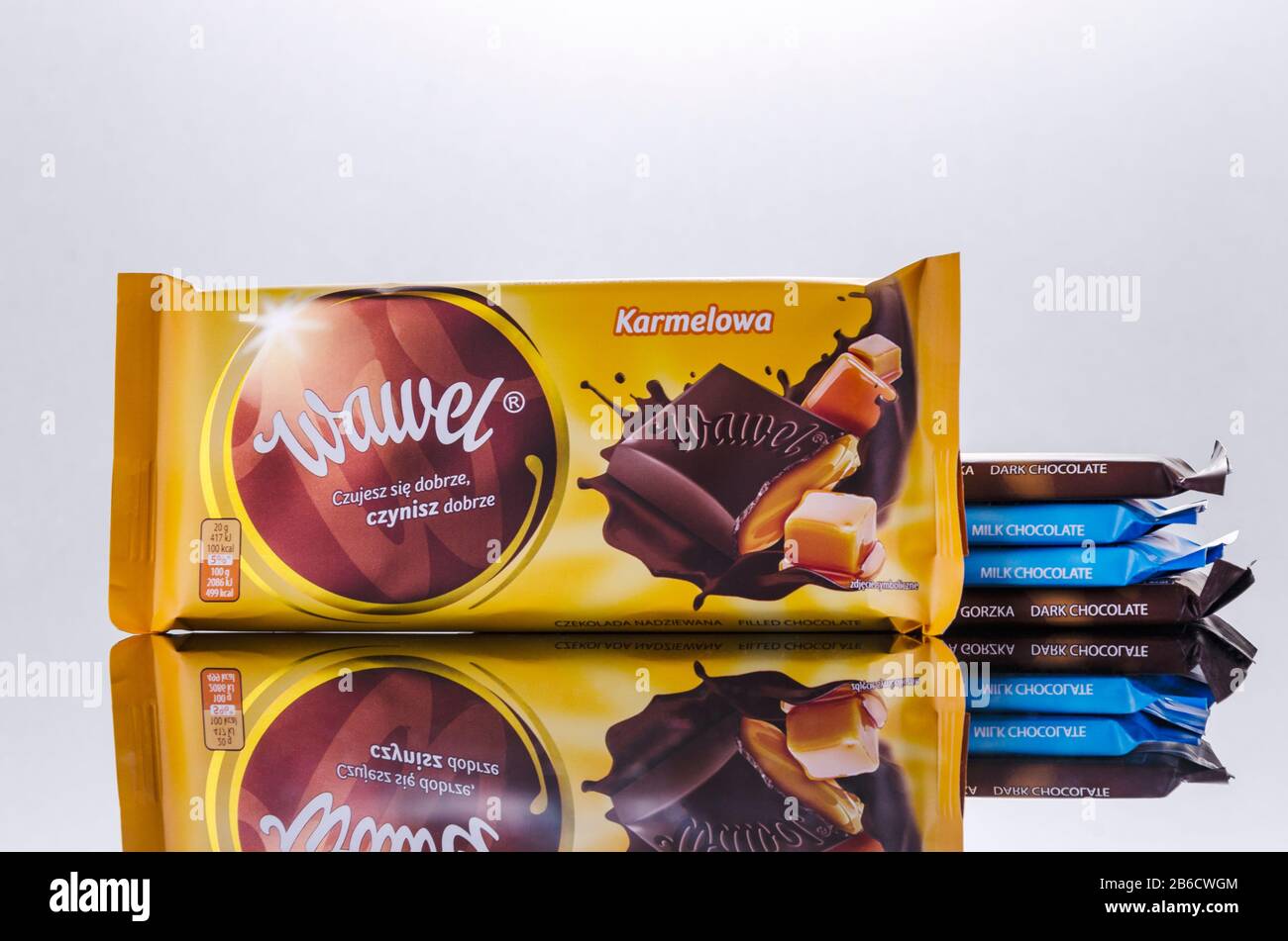 Wawel chocolate bar on white background. Wawel is polish confectionery ...
