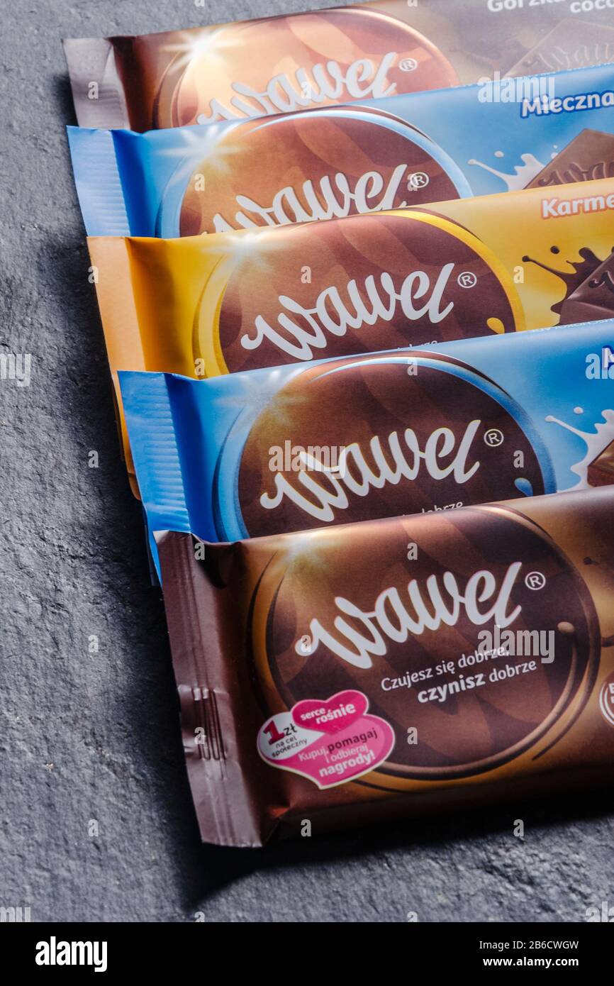 Wawel chocolate bar on white background. Wawel is polish confectionery ...