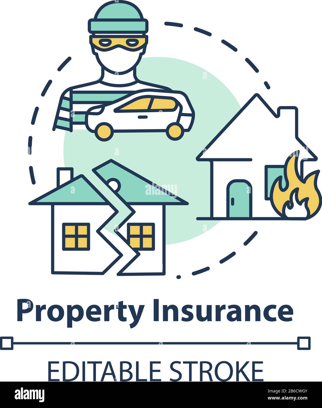 Property insurance concept icon. House robbery. Crime, theft. Weather ...