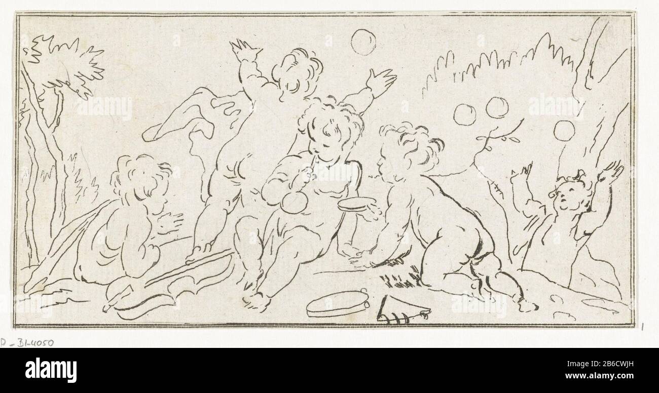 Blowing Bubbles putti Five putti sitting on a hill. One of them blowing ...