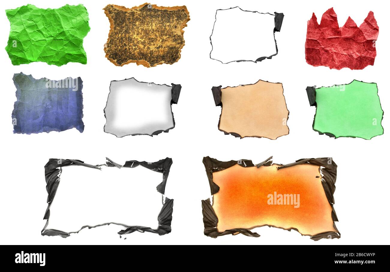 set of torn crumpled paper in colors isolated on a white background ...