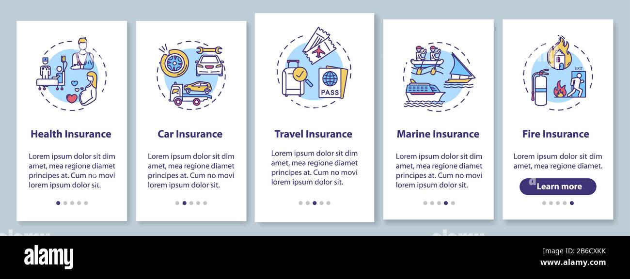 Insurance onboarding mobile app page screen with concepts. Risk ...