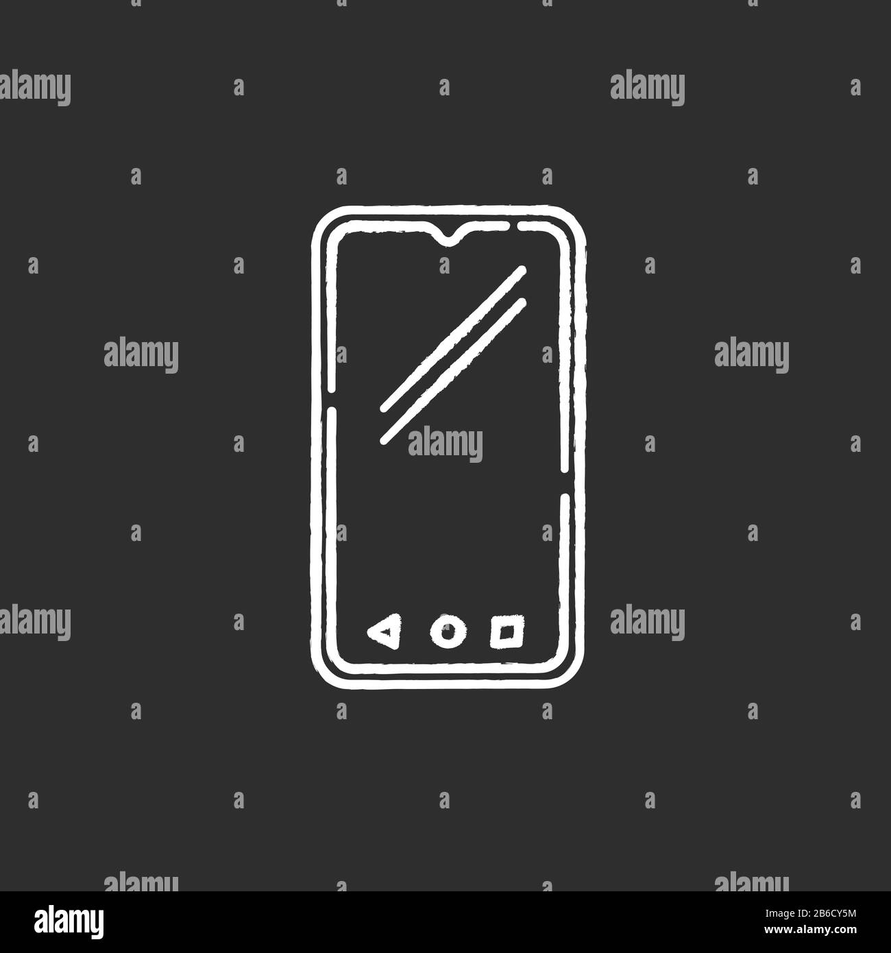 Smartphone chalk white icon on black background. Mobile, cell phone ...