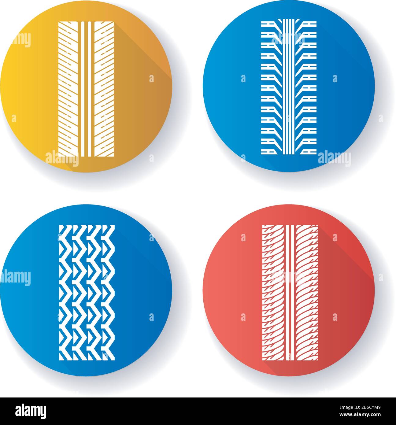 Tire textures flat design long shadow glyph icons set. Detailed ...