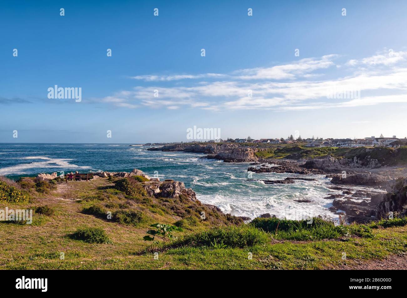 The famous cliffs of Hermanus, South Africa. It is famous as a place ...