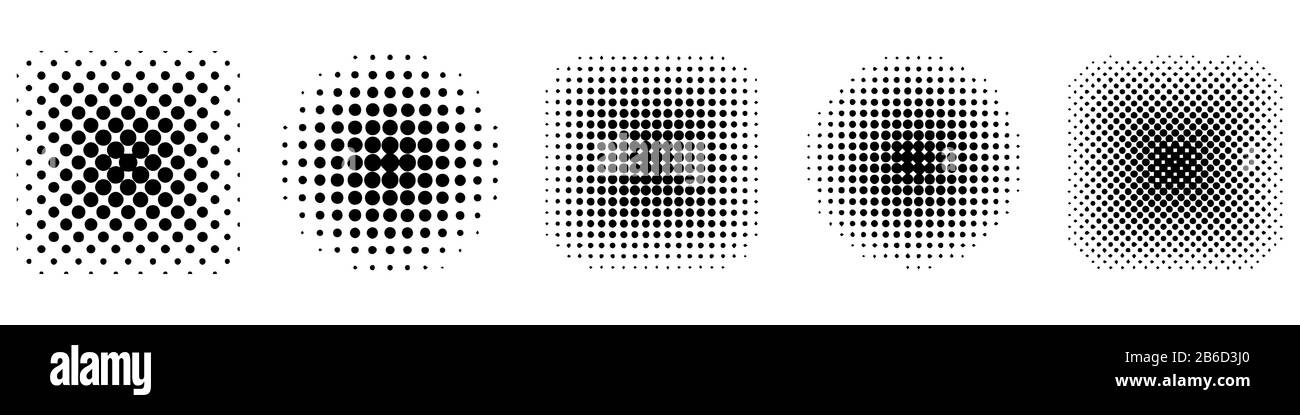 Halftone effect design elements. Black halftone effects shapes. Set of ...