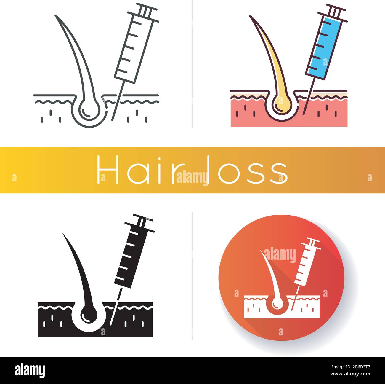 Hairloss injection icon. Professional alopecia treatment. Medical ...