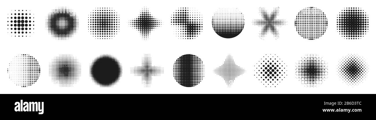 Halftone effect design elements. Black halftone effects shapes. Set of ...