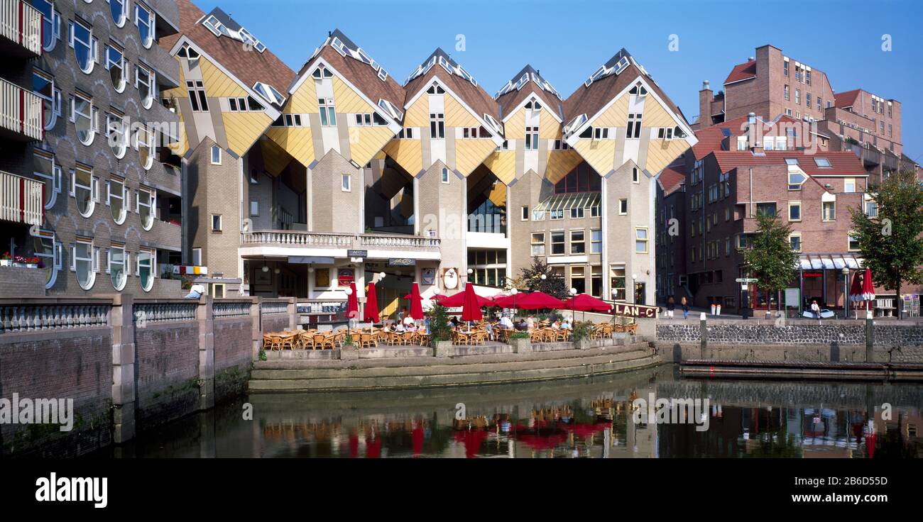 Facade of cubic houses, Piet Blom Architect, Rotterdam, South Holland ...