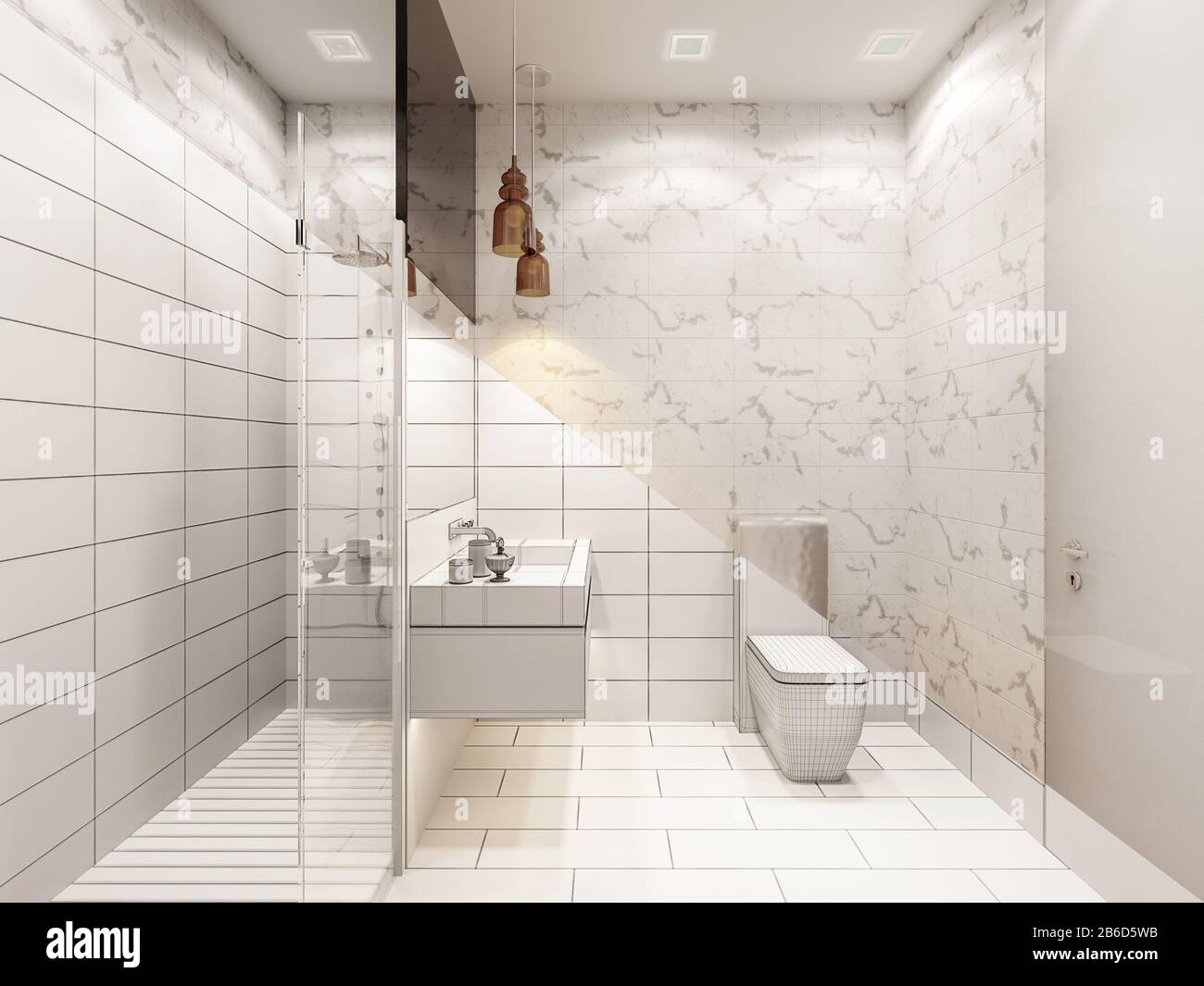 3D render of the interior of the bathroom with shower. Illustration of ...