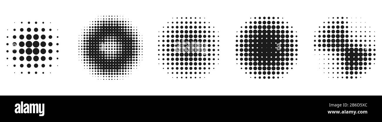 Halftone effect design elements. Black halftone effects circles. Set of ...