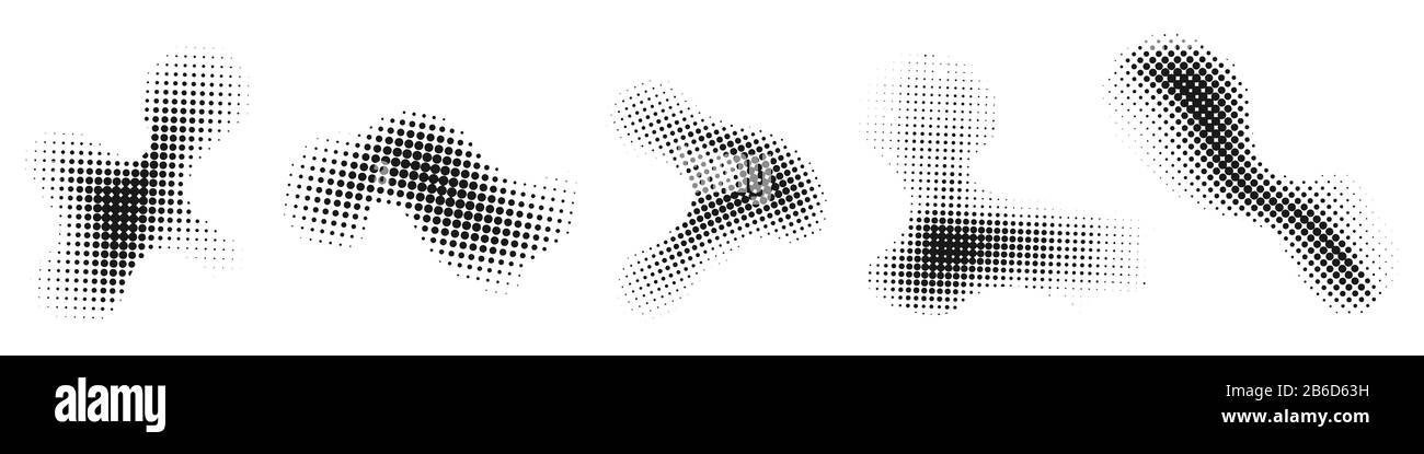 Halftone effect design elements. Set of abstract dotted shapes. Black ...