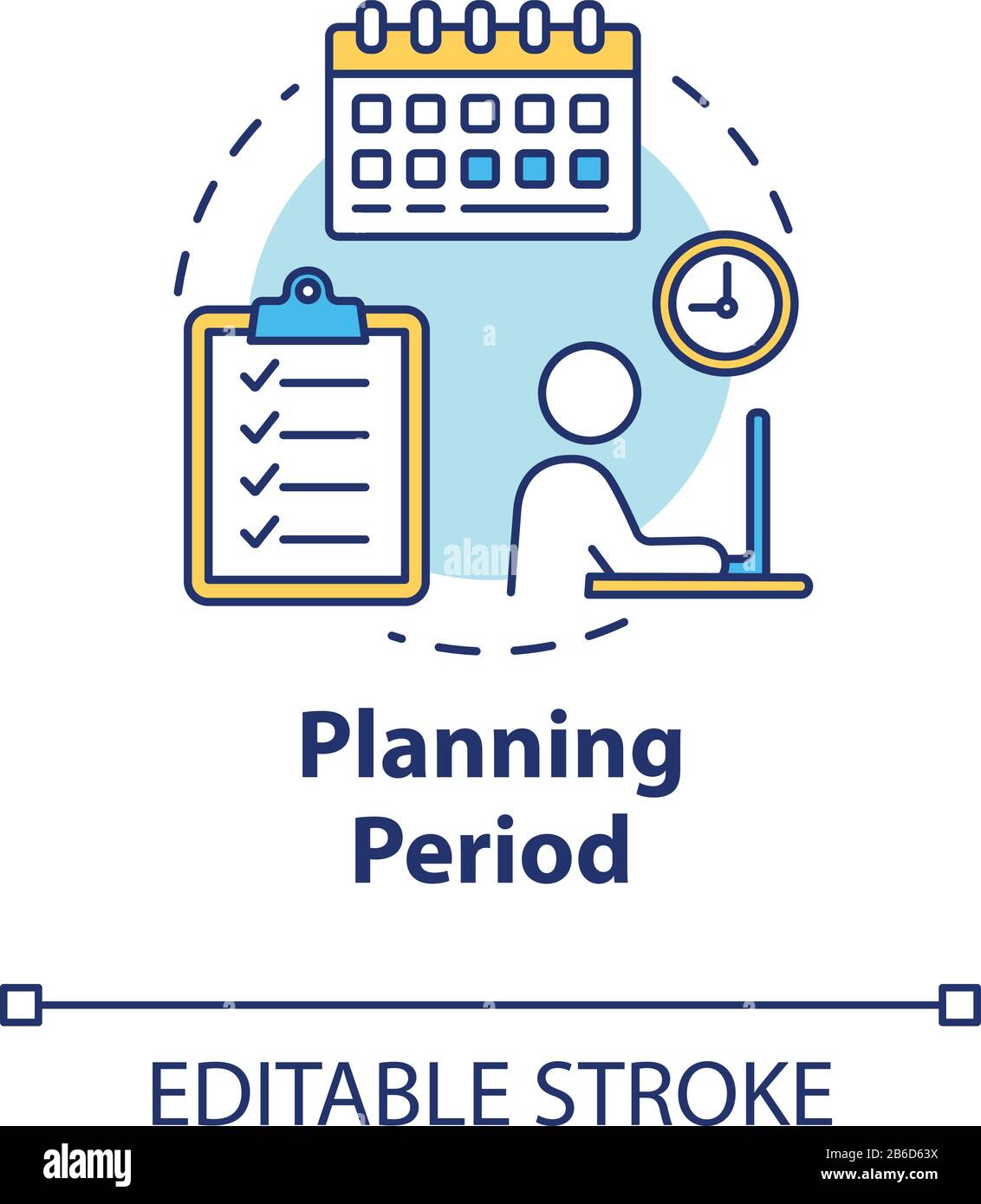 Planning period concept icon. Self-building businessman. Checklist for ...