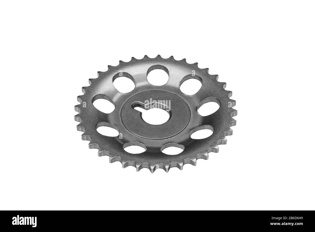 internal combustion engine crankshaft gear on white background Stock ...