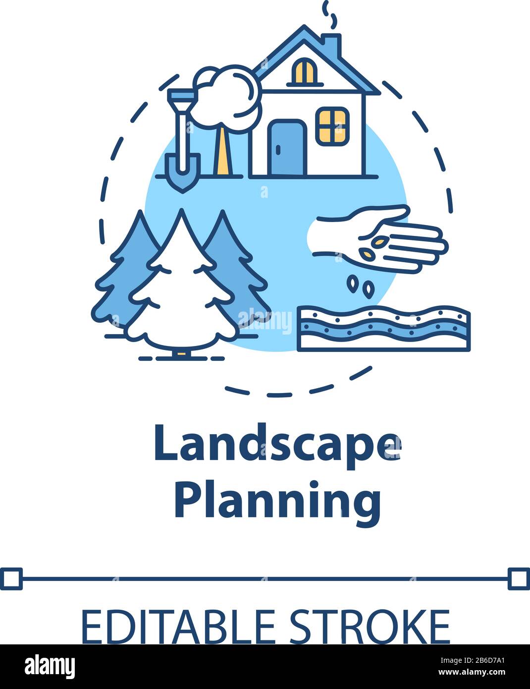Landscape planning concept icon. Agriculture and architecture. Real ...