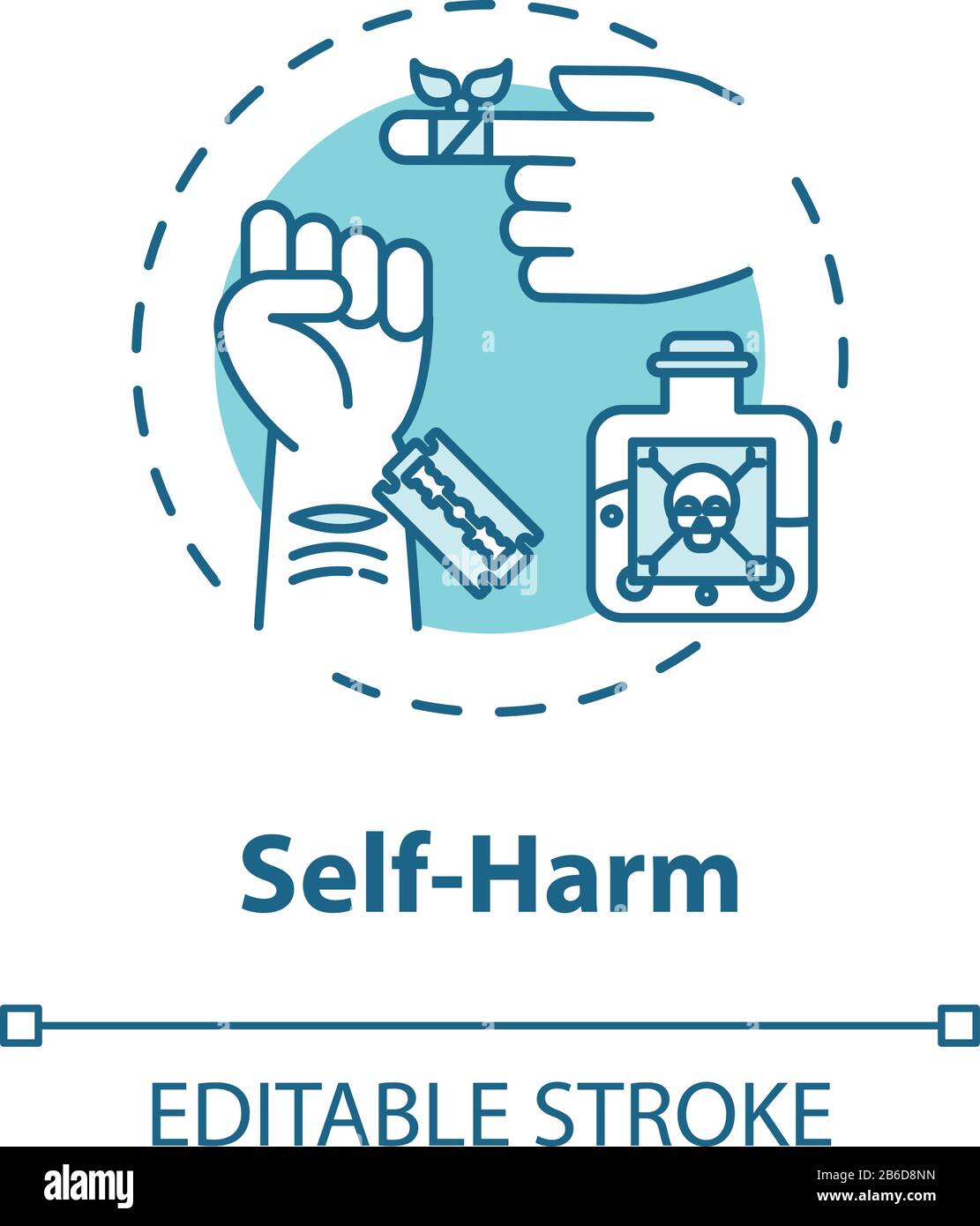 Self harm concept icon. Masochism. Self-injury and substance abuse ...