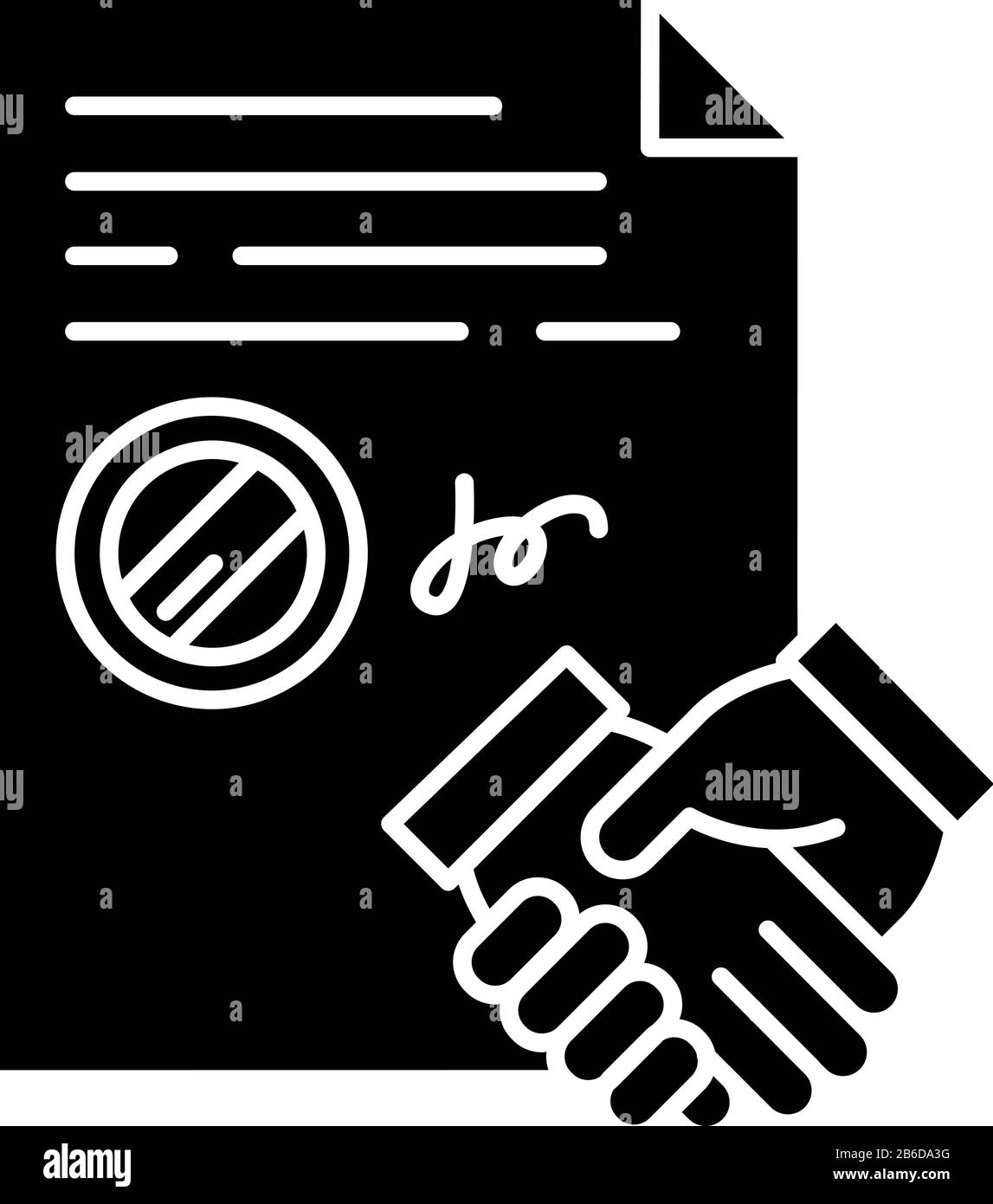 Conclusion of contract black glyph icon. Signed notarized document with ...