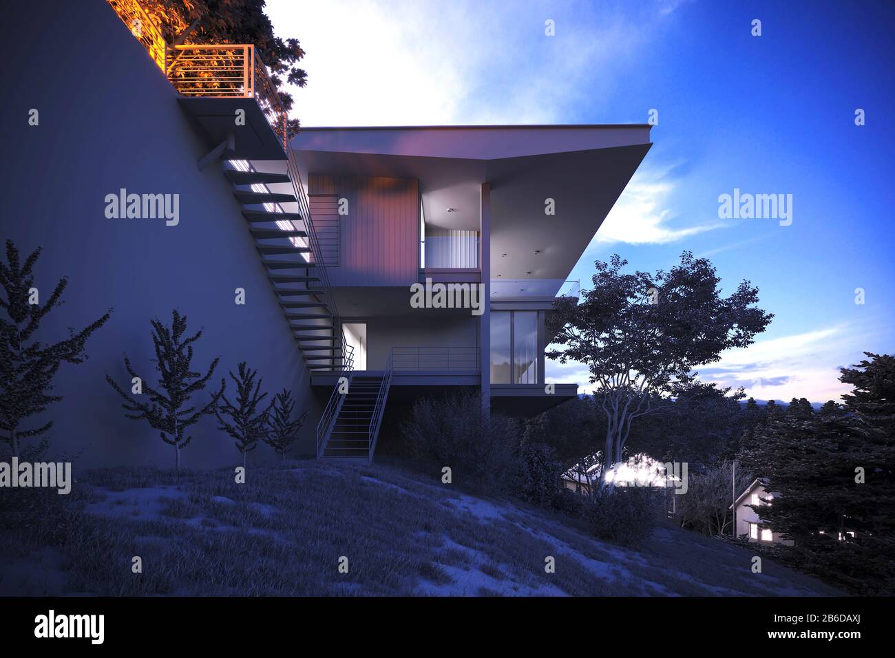 Modern villa night hi-res stock photography and images - Alamy