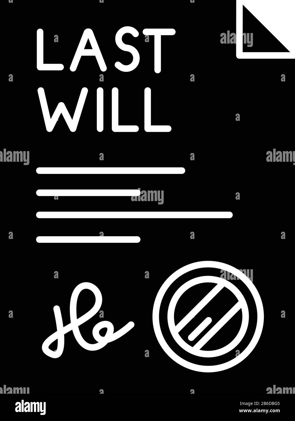 Signed last will black glyph icon. Document with stamp. Notarized ...