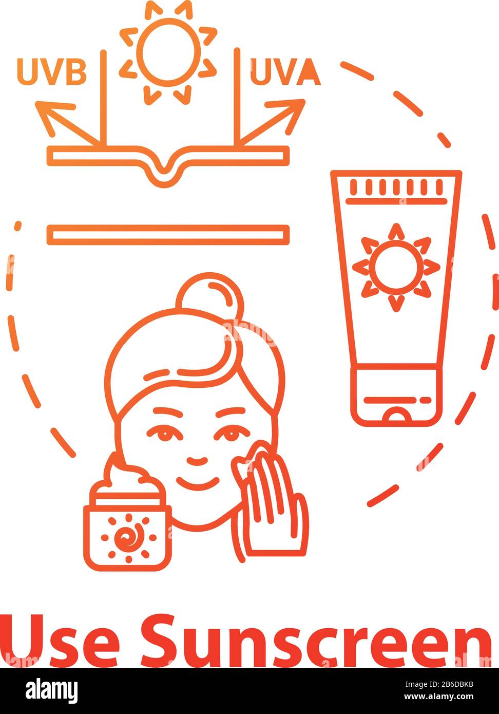 Use sunscreen, sunblock cream and lotion concept icon. Facial skin care ...