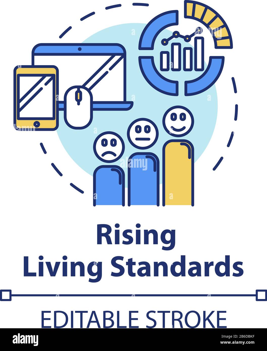 Rising living standards concept icon. Level of goods and services ...