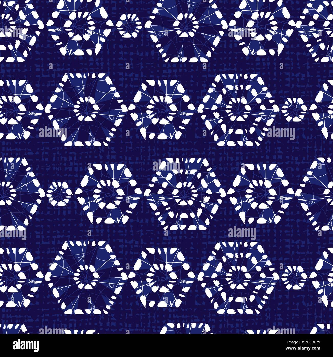 Vector blue shibori monochrome hexagon rows seamless pattern. Suitable ...