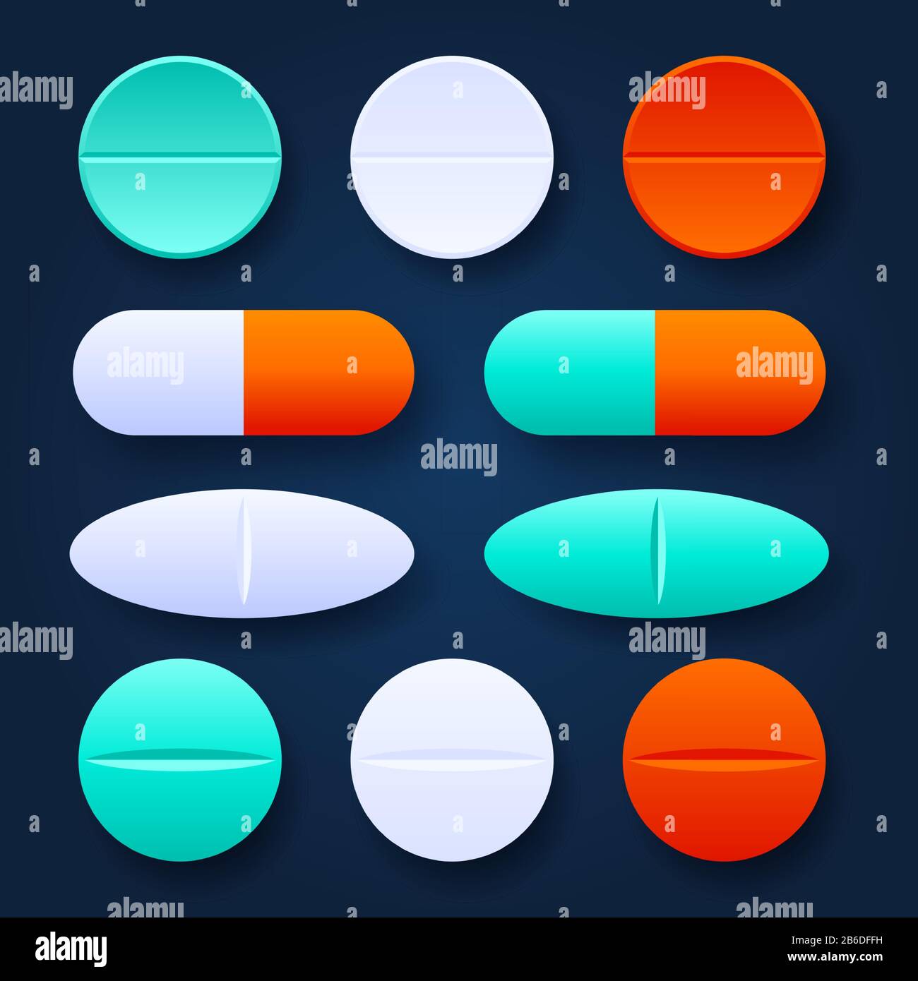 Colorful Tablets and pills realistic set. Pharmaceutical dosage forms ...