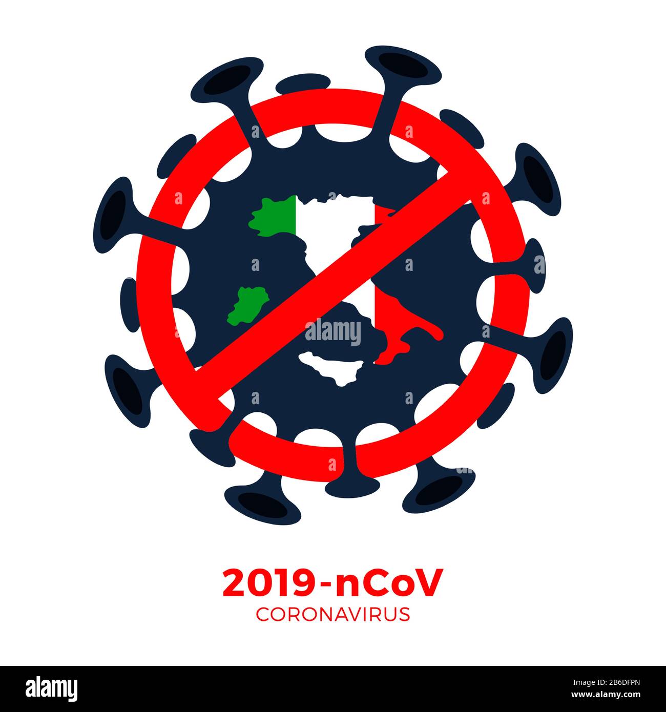 Italy flag isometric map Sign caution coronavirus. Stop 2019-nCoV ...
