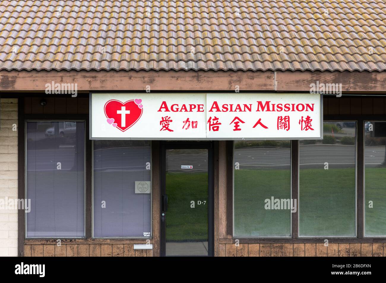 Agape Asian Mission, sign on house; Cupertino, California, USA Stock ...