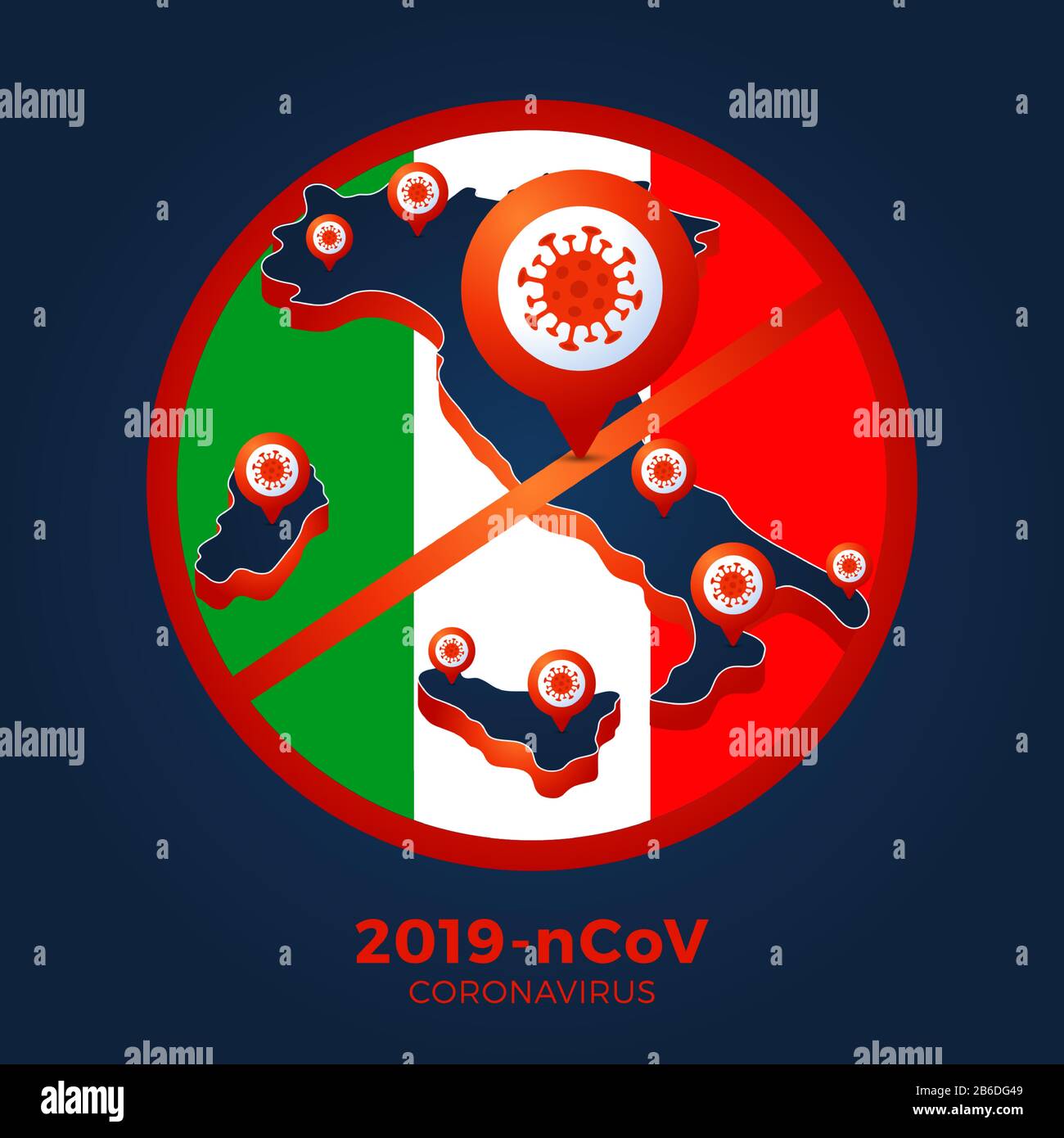 Italy flag isometric map Sign caution coronavirus. Stop 2019-nCoV ...
