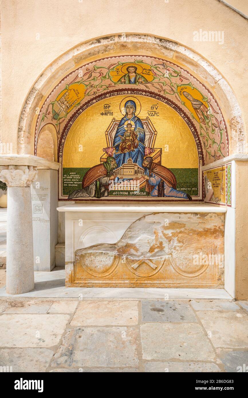 Greek Orthodox mosiac of the Virgin Mary at the Monastery of the ...