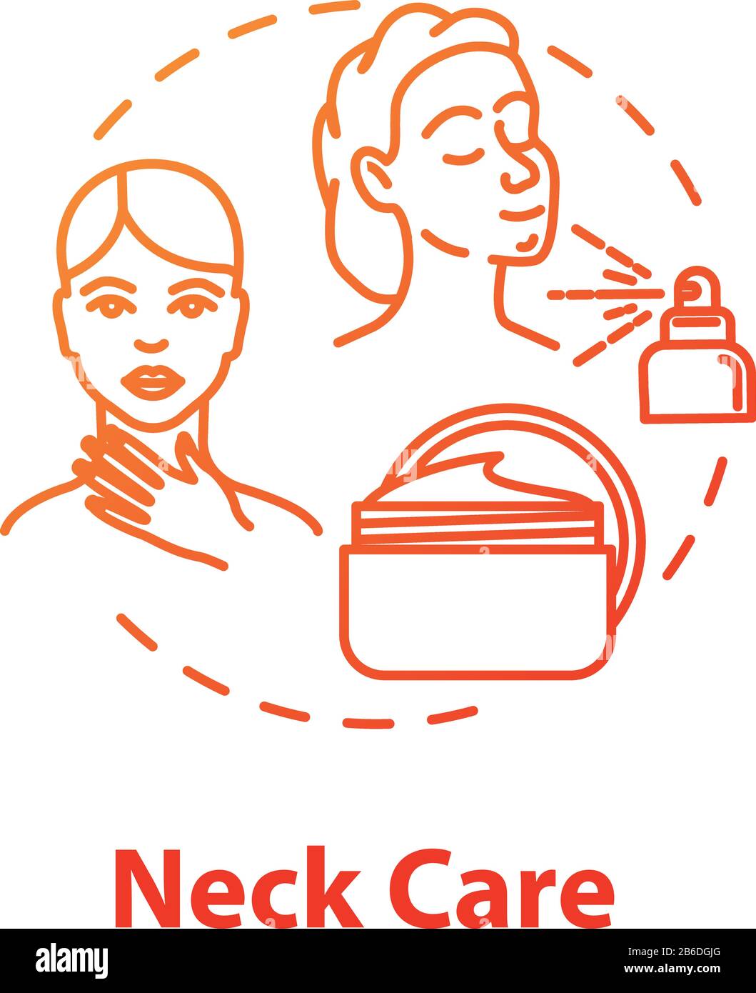 Neck care, beauty procedure, youth concept icon. Body skin moisturizing ...