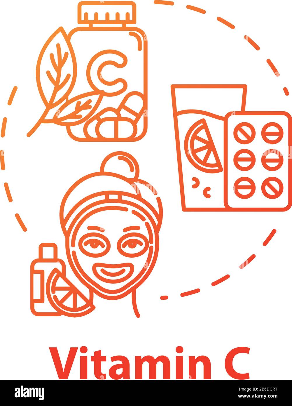 Vitamin C, ascorbic acid, skincare and healthcare concept icon. Citrus ...