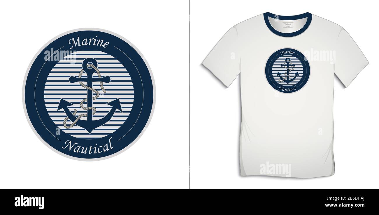 Print on t-shirt graphics design, marine round logo with anchor and ...